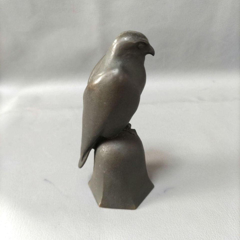 Vintage Bronze Desk Bell Hawk Bird 4.8 inch Japanese Figurine Sculpture ...