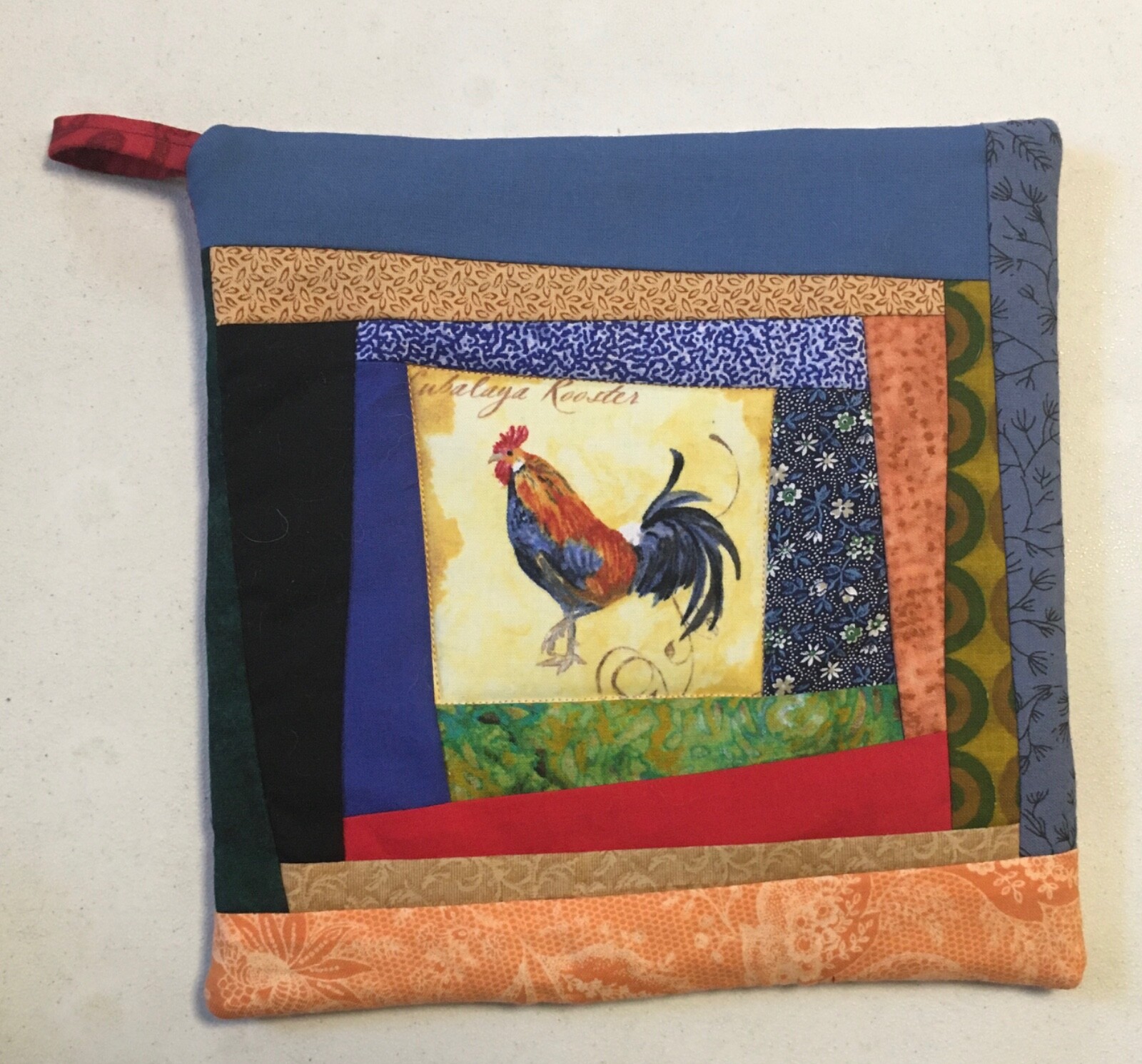 Handmade Quilted Rooster Potholder 8.5" x 8.5" Cubalaya chicken breed ...
