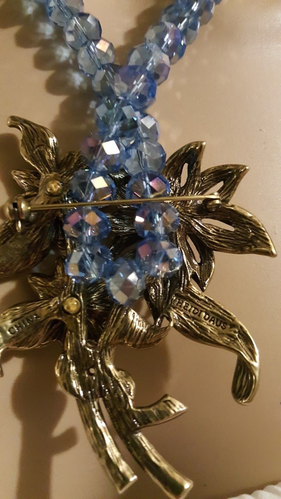 Heidi Daus "Baby Breathless" 3-1/2"L Blue Crystal Floral Pin & AB Bead ...
