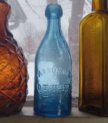 IRON PONTIL PRETTY BLUE DEARBORN & CO BOTTLERS 83 3d AV NY 1855 BLOB ...