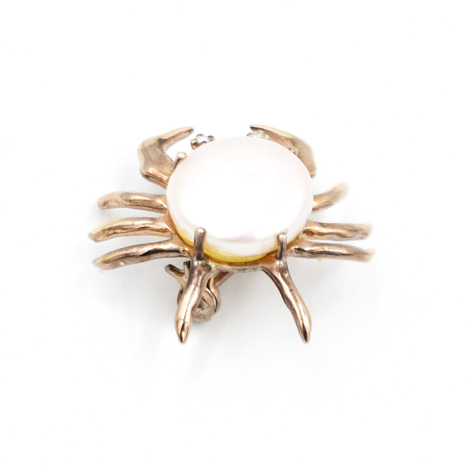 14k Yellow Gold Freshwater Pearl & Diamond Crab Animal Brooch/Pin | eBay