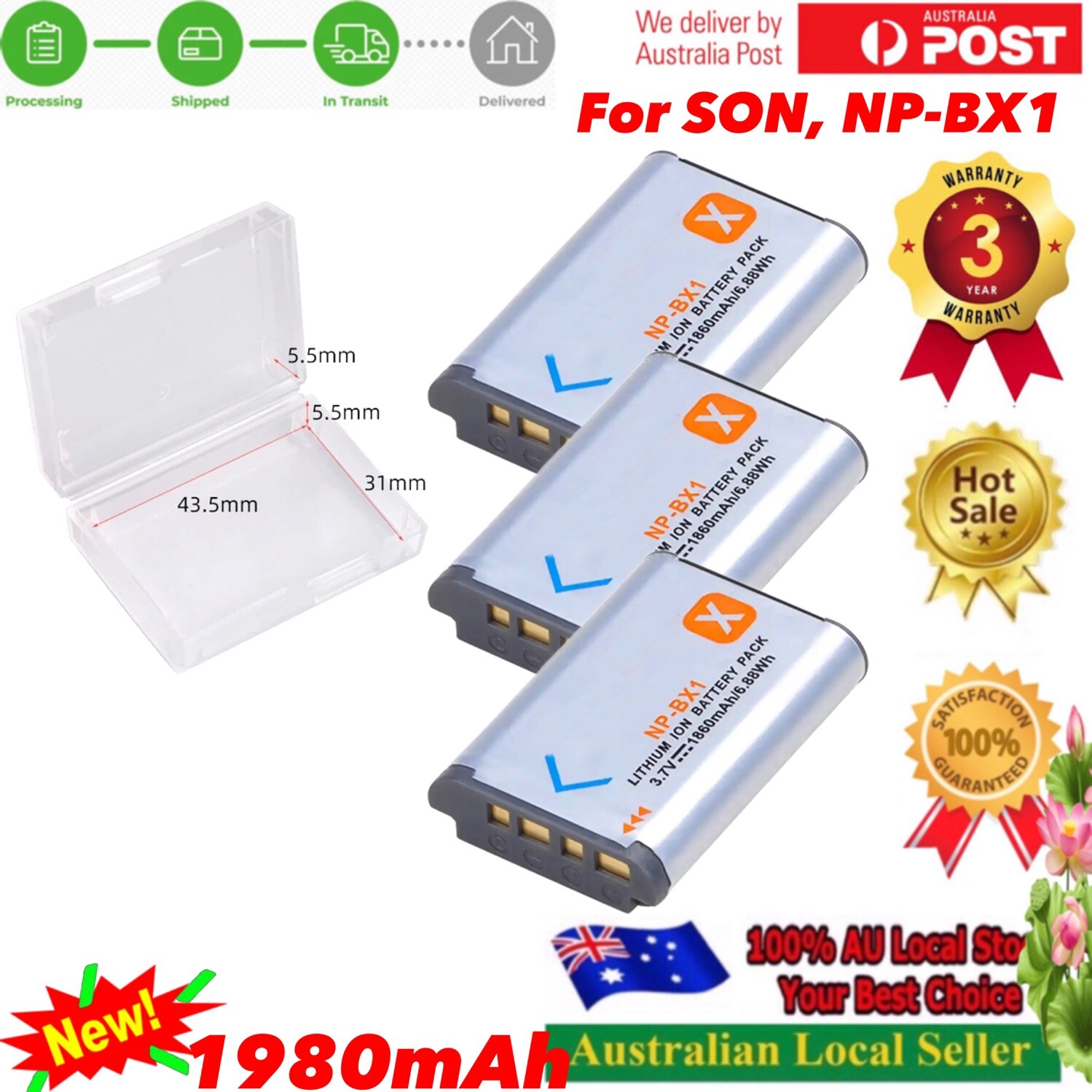 3x NP-BX1 Battery (1980mAh) for Sony NP-BX1 + Storage Box + USBC Triple ...