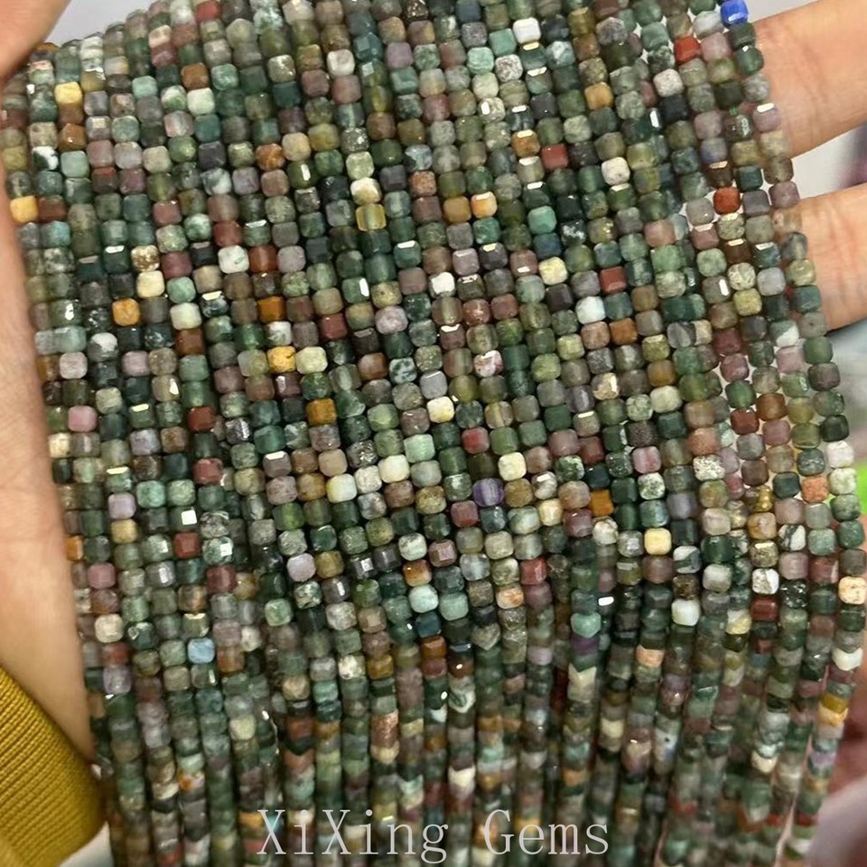 3mm Natural Tiny Faceted Cube Square Indian Agate Beads for Jewelry ...