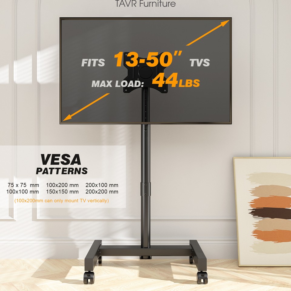 Universal Mobile Tilt TV Cart Rotatable TV Stand with Wheels for 13-50 ...