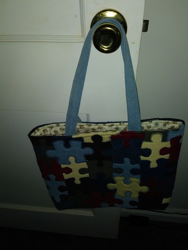 Upcycled Denim Handbag-Puzzle Pieces Design-Autism | eBay