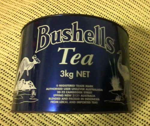 VINTAGE AUSTRALIAN BUSHELLS BLUE TEA TIN KITCHENALIA 3KG AUSTRALIANA ...
