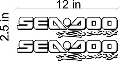 SEA-DOO Racing / PAIR / 12" WHITE Vinyl Vehicle Graphic Sticker Boat ...