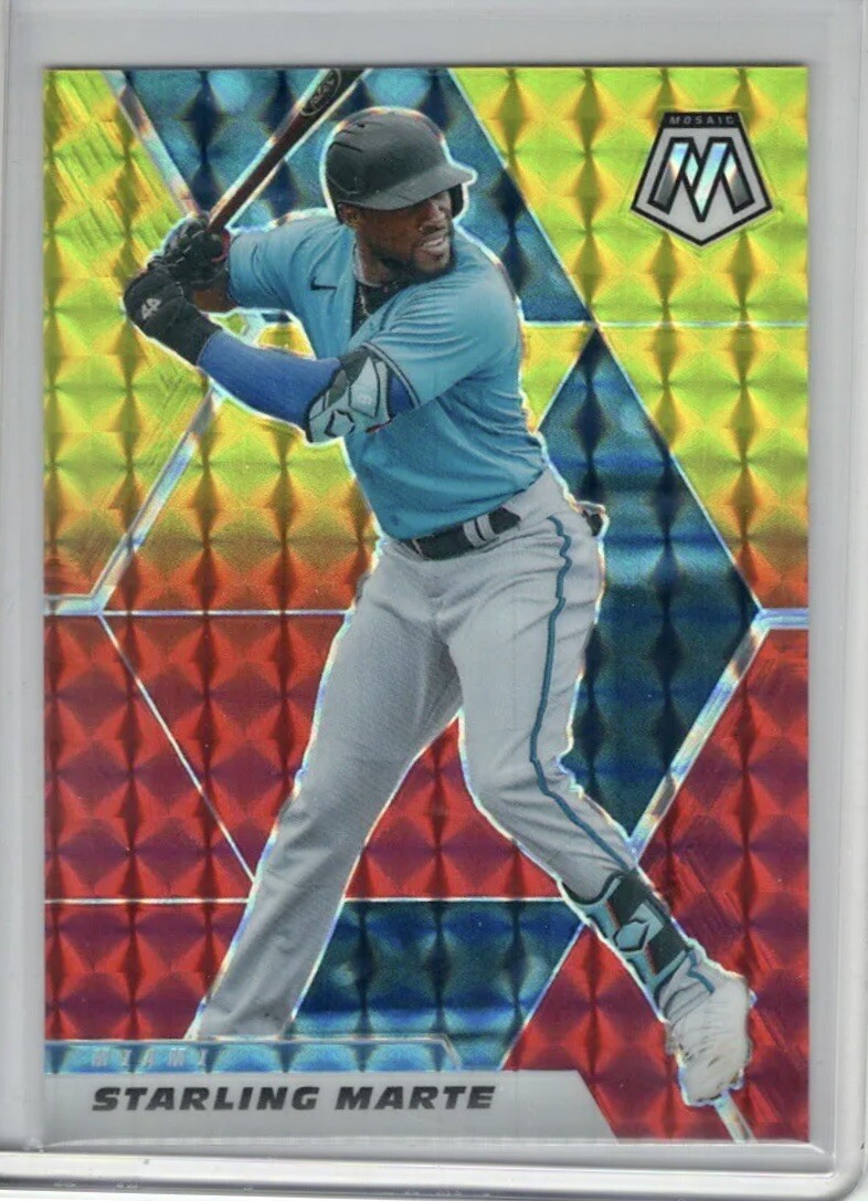 2021 PANINI MOSAIC STARLING MARTE Miami Marlins MLB #31/64 RED & YELLOW ...