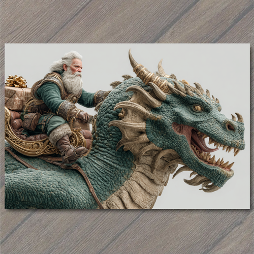 Art Print Santa Riding Dragon Fantasy Christmas Power Epic Mythical ...