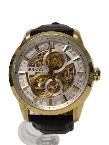 BULOVA 97A138 Automatic Analog Watch White Dial Leather Classic Style ...