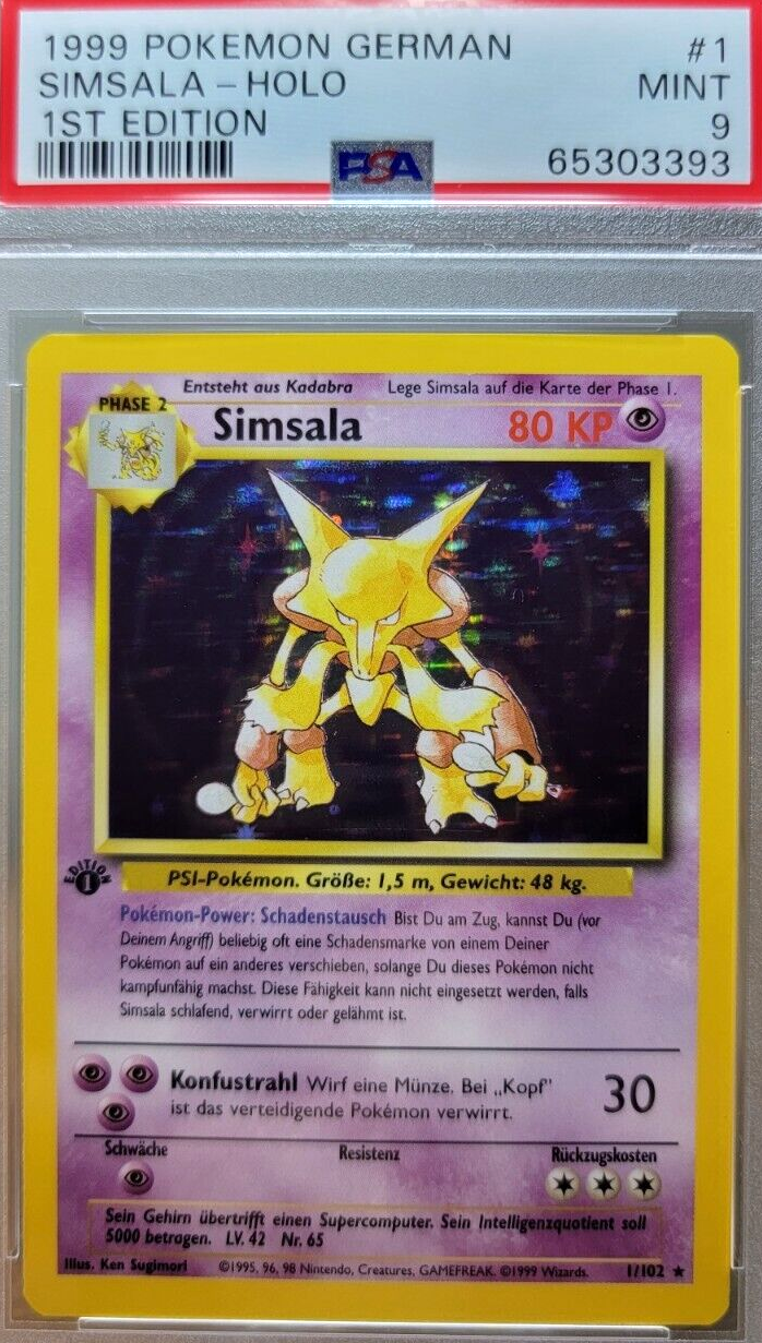 PSA 9 MINT 1st Edition Base Set Alakazam 1 Holo Pokemon Graded Simsala ...
