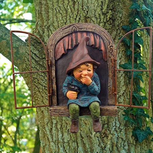 Elf Out The Door Tree Hugger Outdoor Resin Gnome Statue Garden Decor ...
