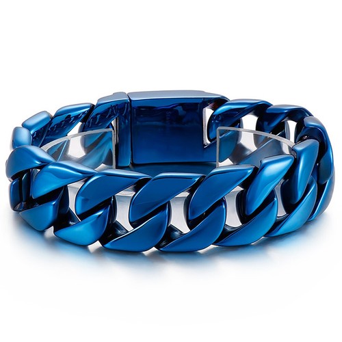 Men's Blue Plated Stainless Steel Cuban Link Chain Bracelet Bangle 20mm ...