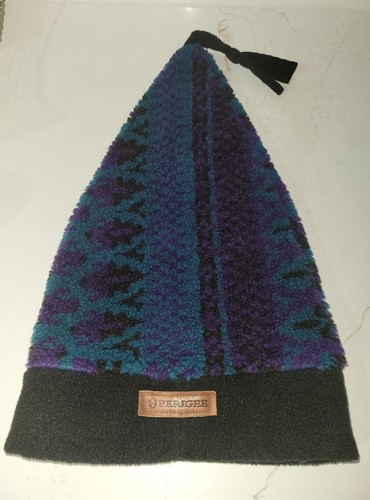 Vtg. PERIGEE Long Pointy Deep pile Fleece Cap hat 1990's Purple Blue ...