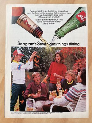1984 Seagram’s Seven + 7UP Vintage Print Ad Autumn Fall leaves alcohol ...