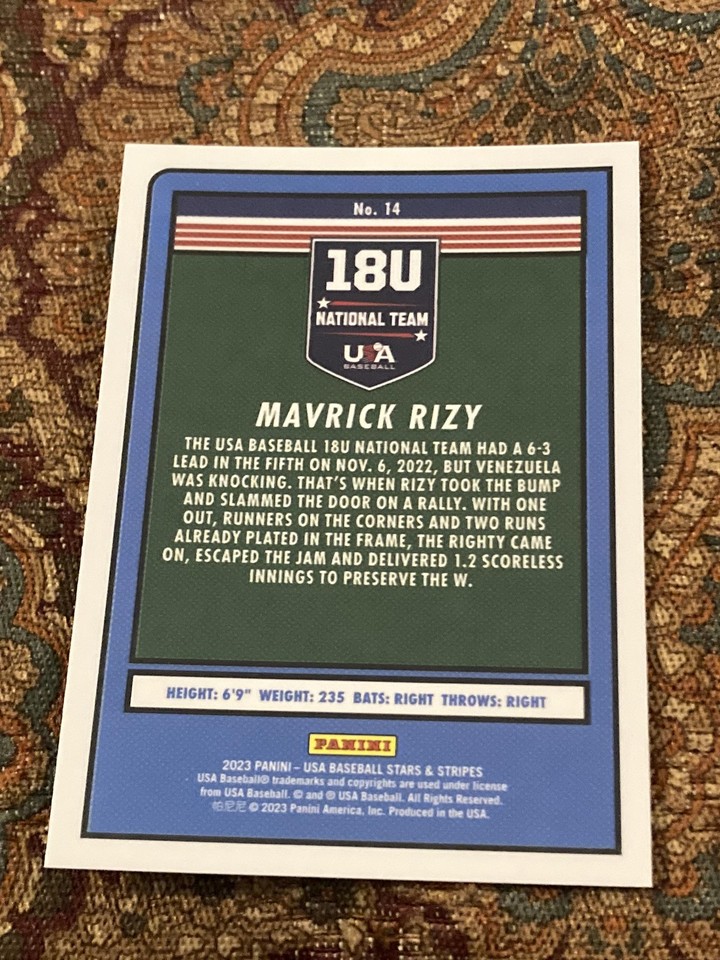2023 Panini USA Baseball Stars & Stripes #14 Mavrick Rizy | eBay