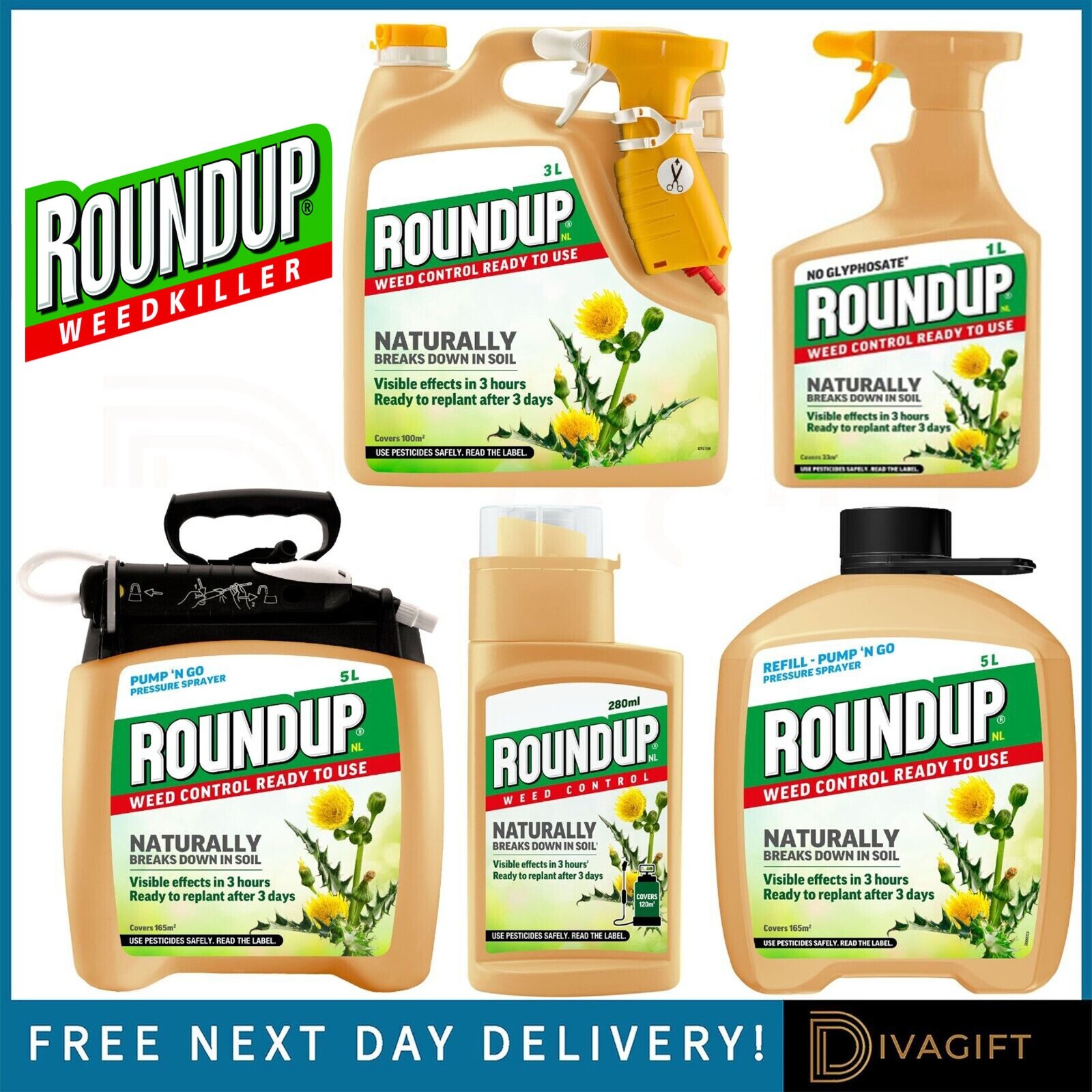 ROUNDUP WEED CONTROL WEEDKILLER WEED KILLER SPRAY CONCENTRATE 280ML 1L ...