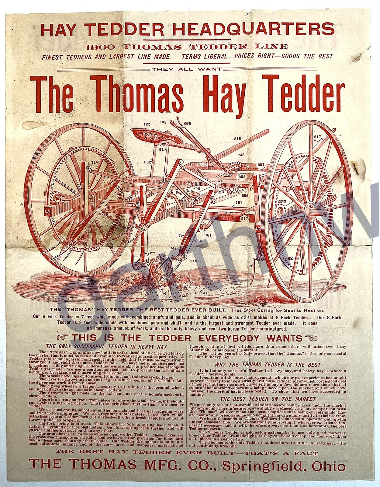 THE THOMAS HAY TEDDER ca 1890's ORIGINAL ADVERTISEMENT FLYER WOOD ...