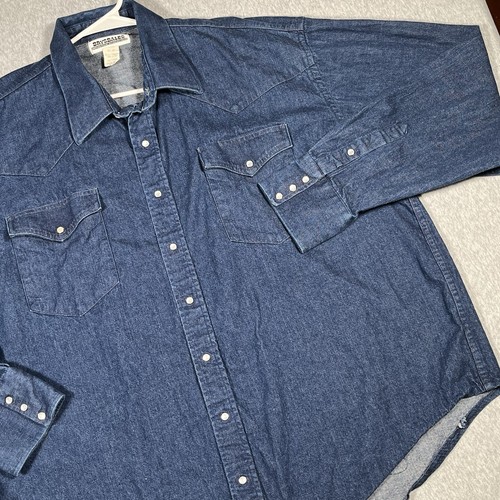 Drysdales Denim Shirt Mens Large Western 2XLT Long Sleeve Snap Western Workwear | eBay