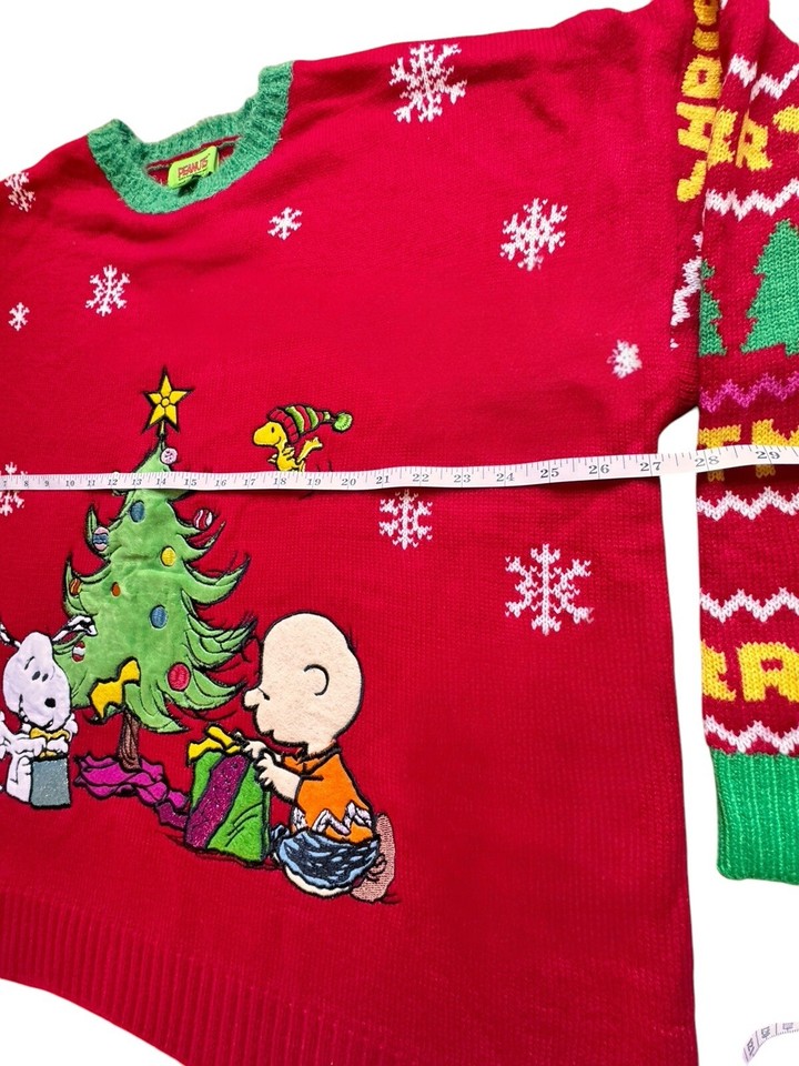 Peanuts Christmas Sweater Women’s 3XL Red Crewneck Festive Snoopy ...