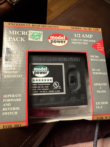 Model Power HO Train Transformer RL-1250 Output 19VAC 0-18VDC 5.5VA Max ...