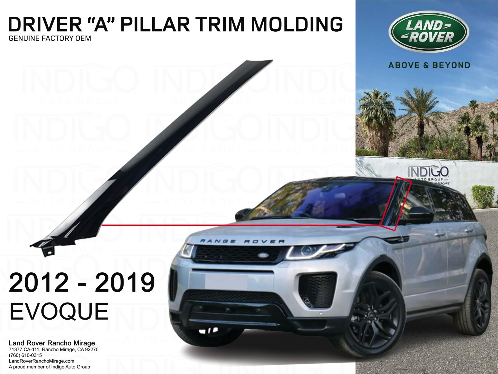 12-19 Range Rover Evoque Driver Left Wind Shield A Pillar Trim Molding ...