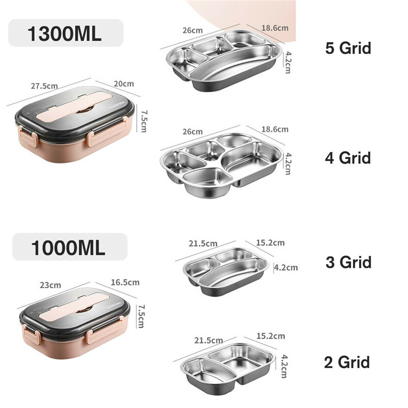 Stainless Steel 2/3/4 Grid Thermal Insulated Lunch Box Bento Food ...