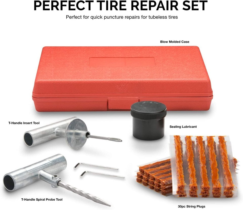 Tire Repair Kit 35 Piece Repair Punctures and Plug Flat universal car ...