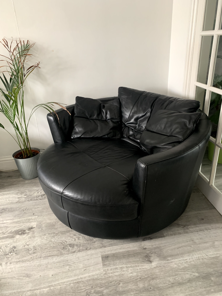 DFS very large black leather cuddle chair | eBay UK