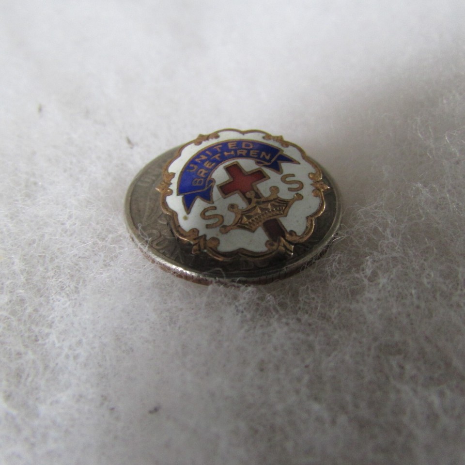 10K Gold Vintage United Brethren Cross Church Red Blue Enamel Pin CROSS ...