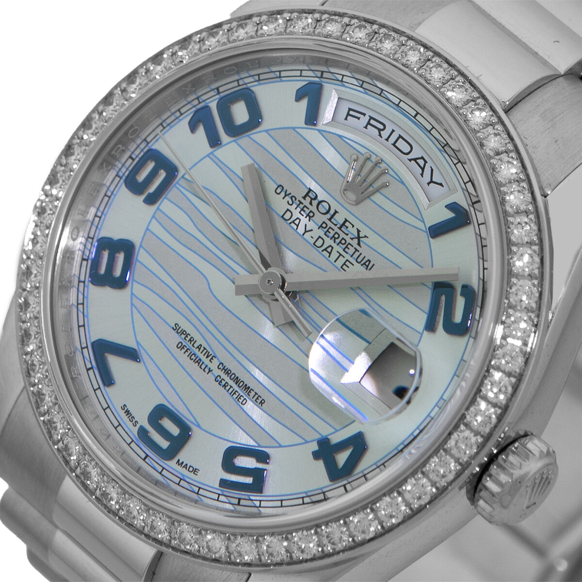 ROLEX Platinum 36mm Day Date President Blue Wave 118206 Box Warranty ...