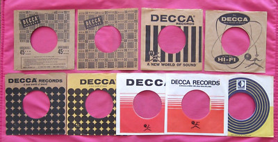 DECCA - Lot of 9 vintage 45 rpm Company Sleeves from the 50's and 60's ...