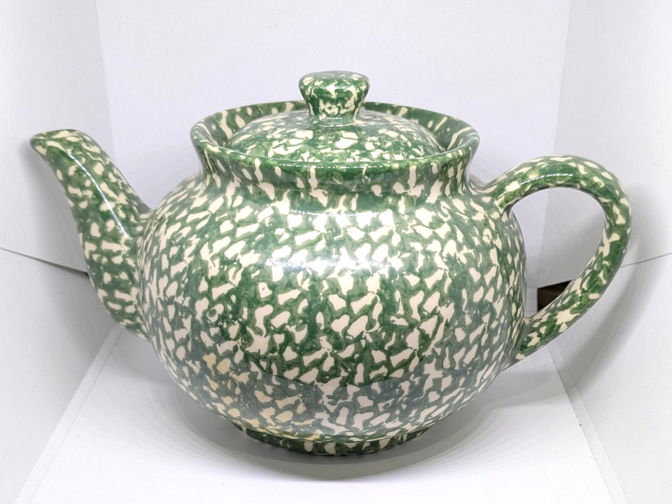 Gerald E. Henn Ohio Made Green Spongeware Earthenware Pottery Teapot ...