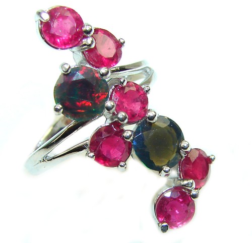 New Universe Black Opal Ruby .925 Sterling Silver handmade Ring size 7 ...