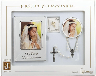 First Holy Communion Book, Lapel Pin, Rosary and Keepsake Box Set for a ...