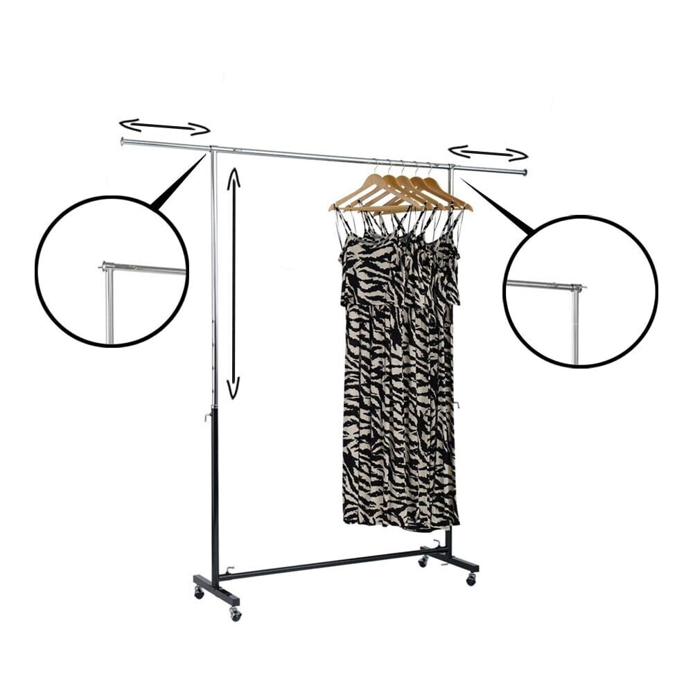 Black & Chrome Mobile Adjustable Clothes Rail Garment Rack with wheels ...