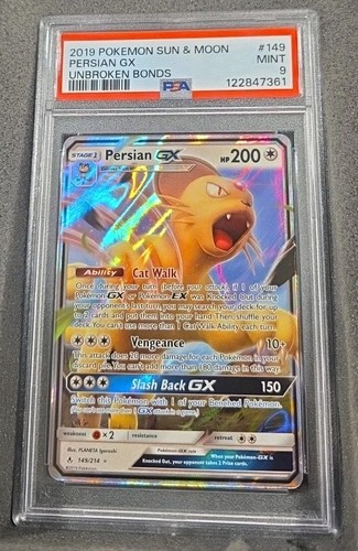 POKEMON CARD PERSIAN GX ULTRA RARE 149 UNBROKEN BONDS #149 GRADED PSA 9 ...
