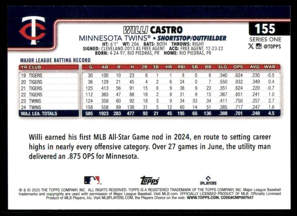 2025 Topps Baseball #155 Willi Castro | eBay