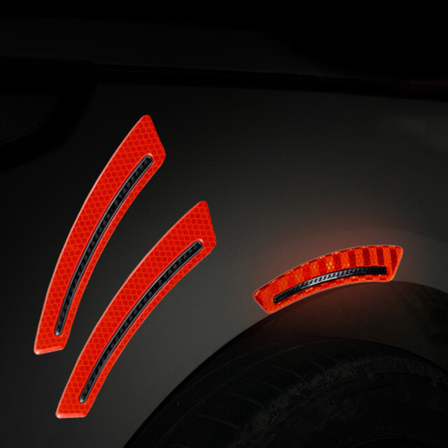 2Pcs Red Car Wheel Eyebrow Fender Reflective Stickers Decals Carbon ...