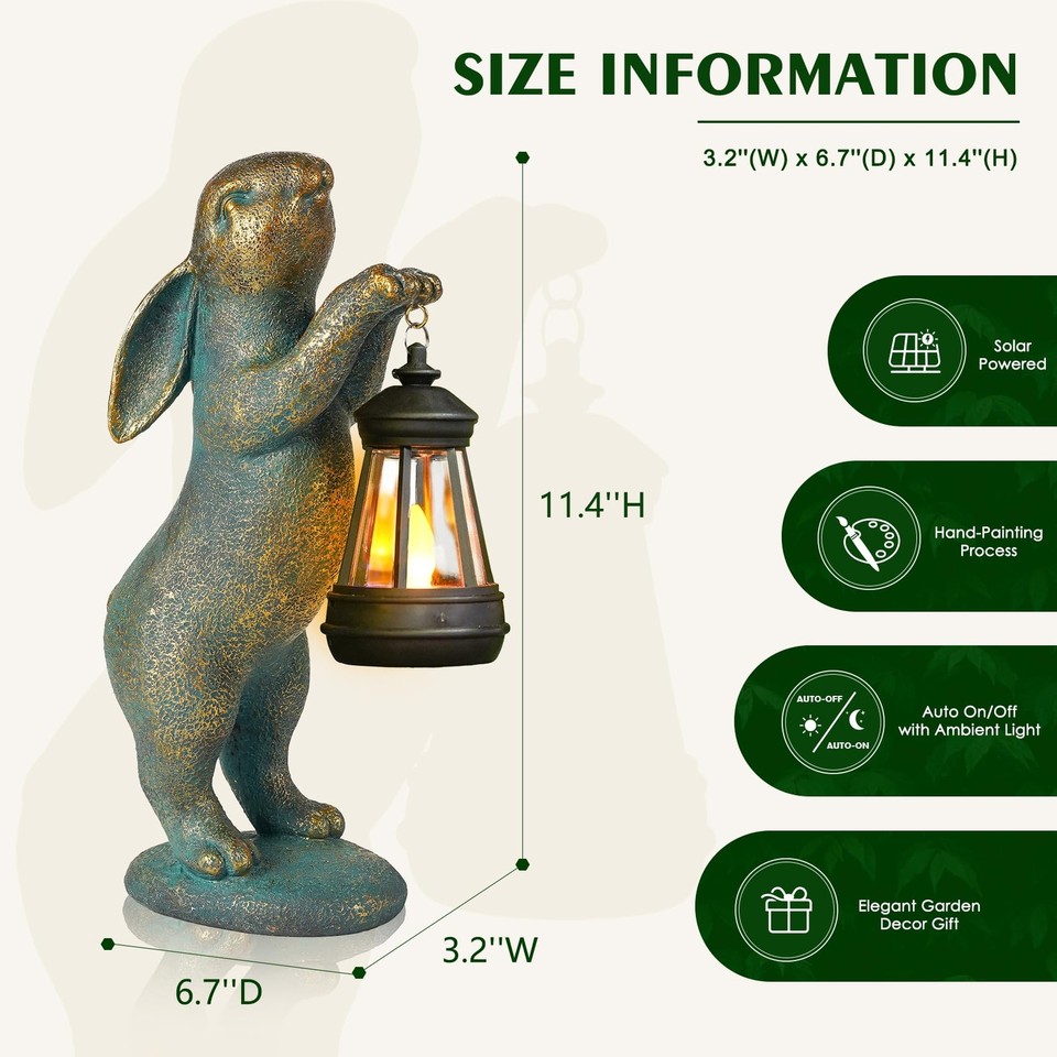 Garden Statues Rabbit with Solar Lantern Outdoor Bunny Figurines ...