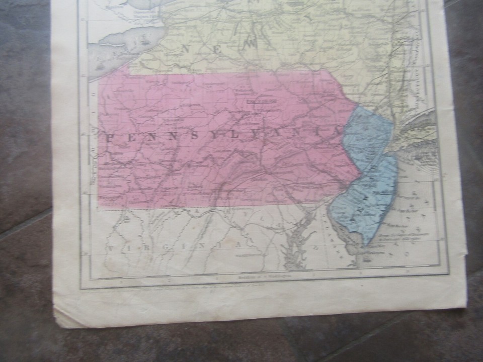 1853 ORIGINAL Map of New York, Pennsylvania, New Jersey | eBay