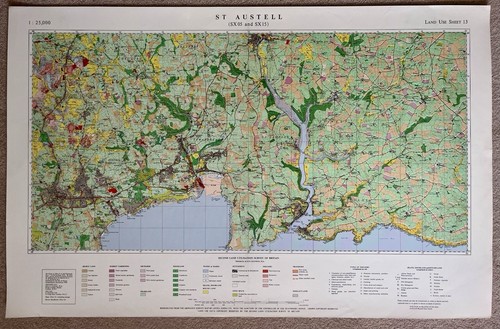 St Austell Par Cornwall Land Use Survey Sheet 13 OS Map Large Vintage ...