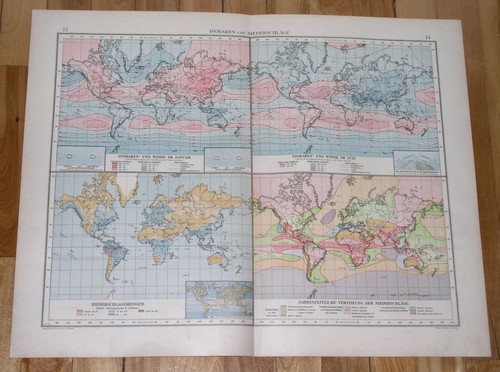 1924 VINTAGE WORLD CHART - DISTRIBUTION OF RAIN WINDS STORMS WEATHER ...