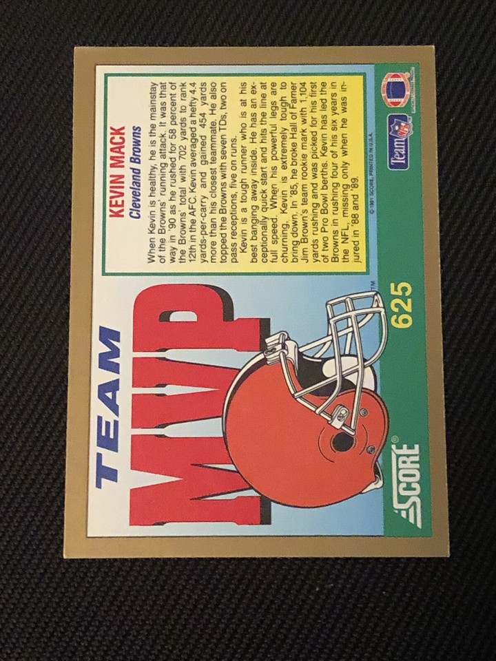 KEVIN MACK 1991 SCORE TEAM MVP SIGNED AUTOGRAPHED CARD #625 CLEVELAND ...