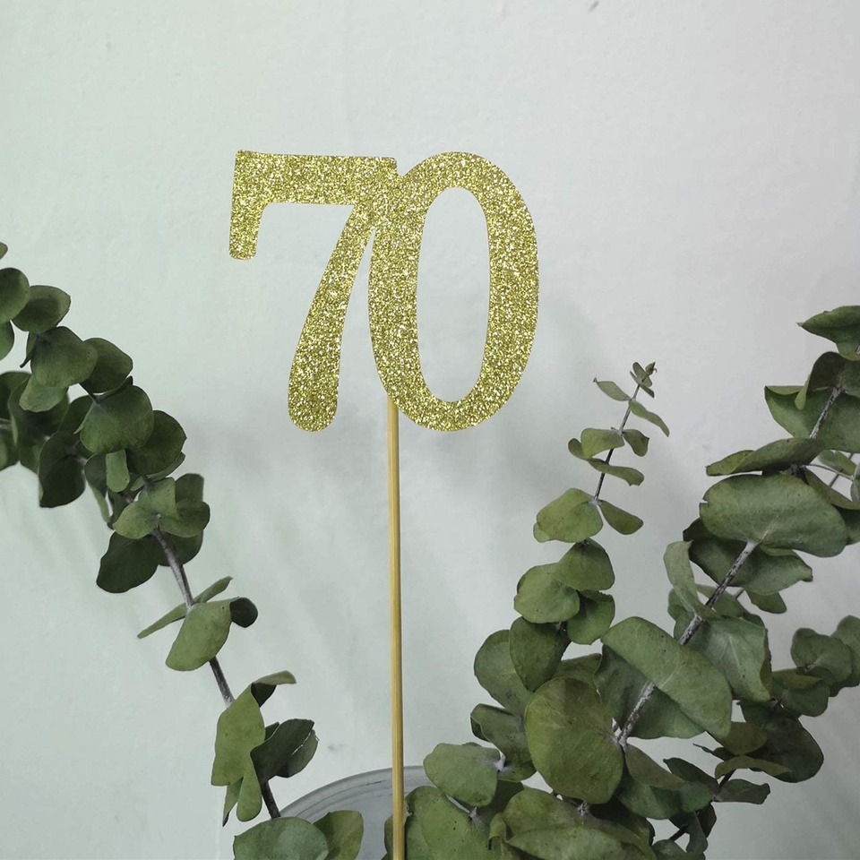 Pack of 10 Gold Glitter 70Th Birthday Centerpiece Sticks Number 70 ...