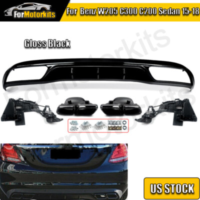 Rear Diffuser+Exhaust Tips For Mercedes Benz W205 C300 Base Sedan NON ...