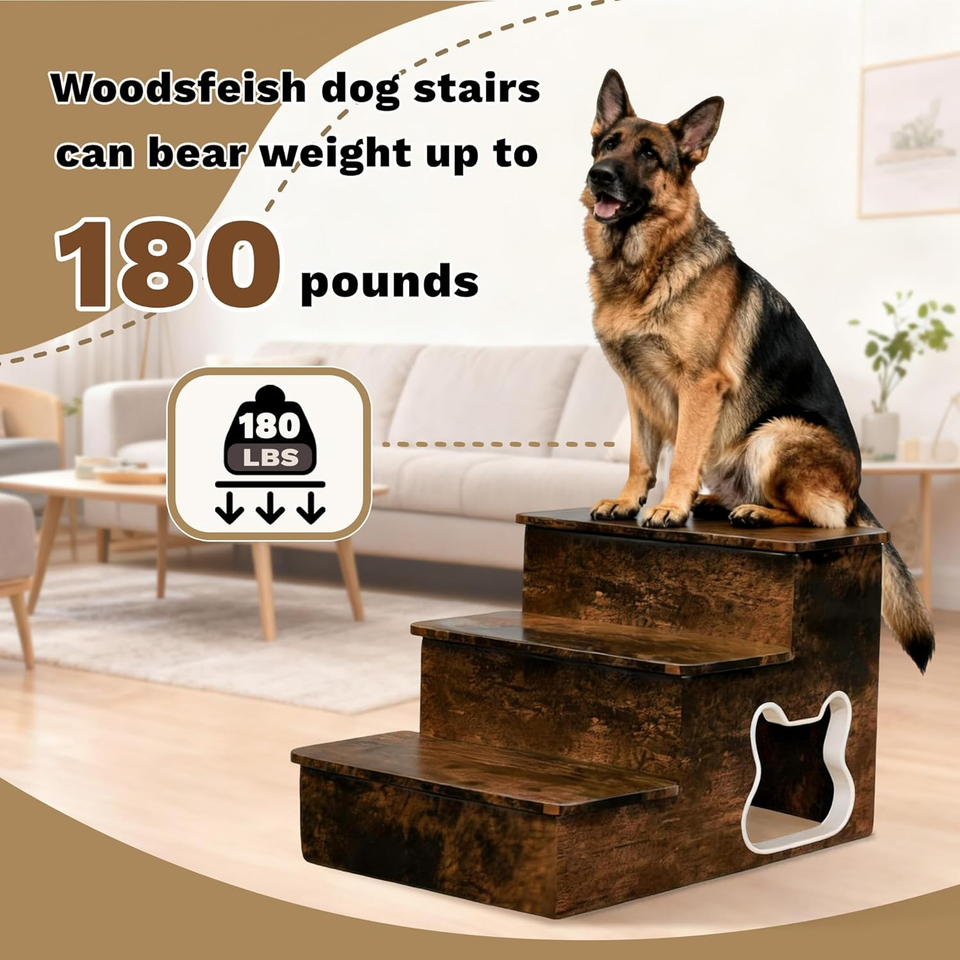 Sturdy Wooden Dog Stairs for Large Breeds - Non-Slip, Supports 180lbs ...