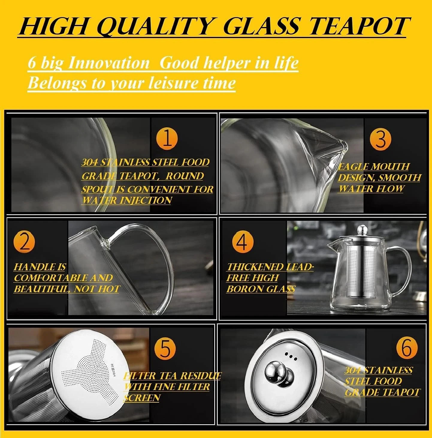 Glass Teapot with Removable Infuser, Stovetop Safe Tea Kettle, Tea ...