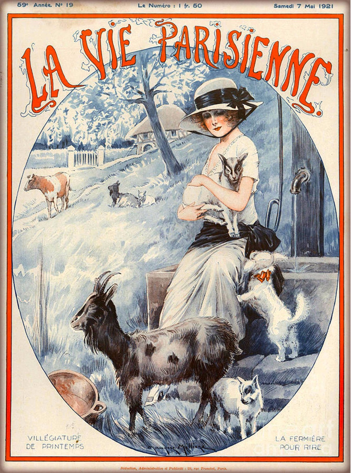 1921 La Vie Parisienne Girl On the Farm Goats France Travel ...