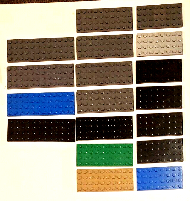 LEGO Lot of 18 Plates - 4x12, 4x10, 4x8 - Gray, Black, Blue. Green, Tan ...